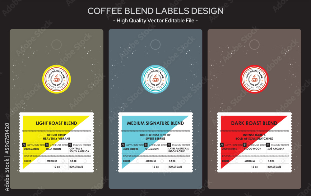 Coffee label design collection, coffee blend labels editable file ...