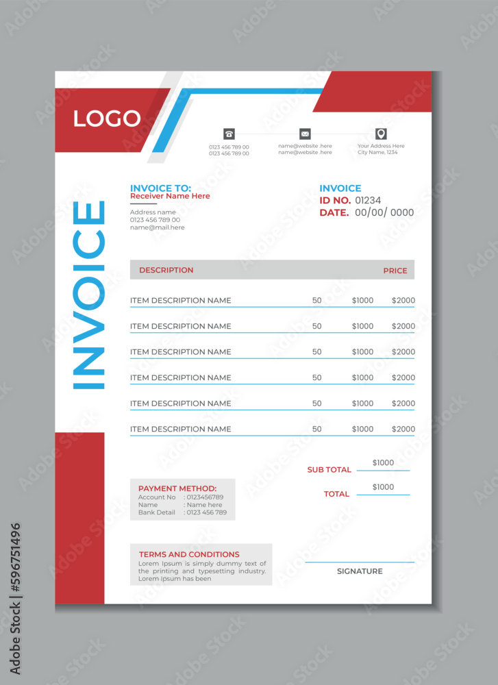 Invoice template design, billing cash voucher, money receipt cash memo ...