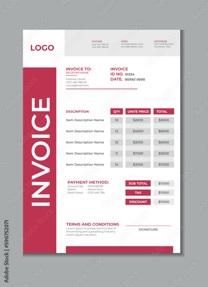 Invoice template design, billing cash voucher, money receipt cash memo ...