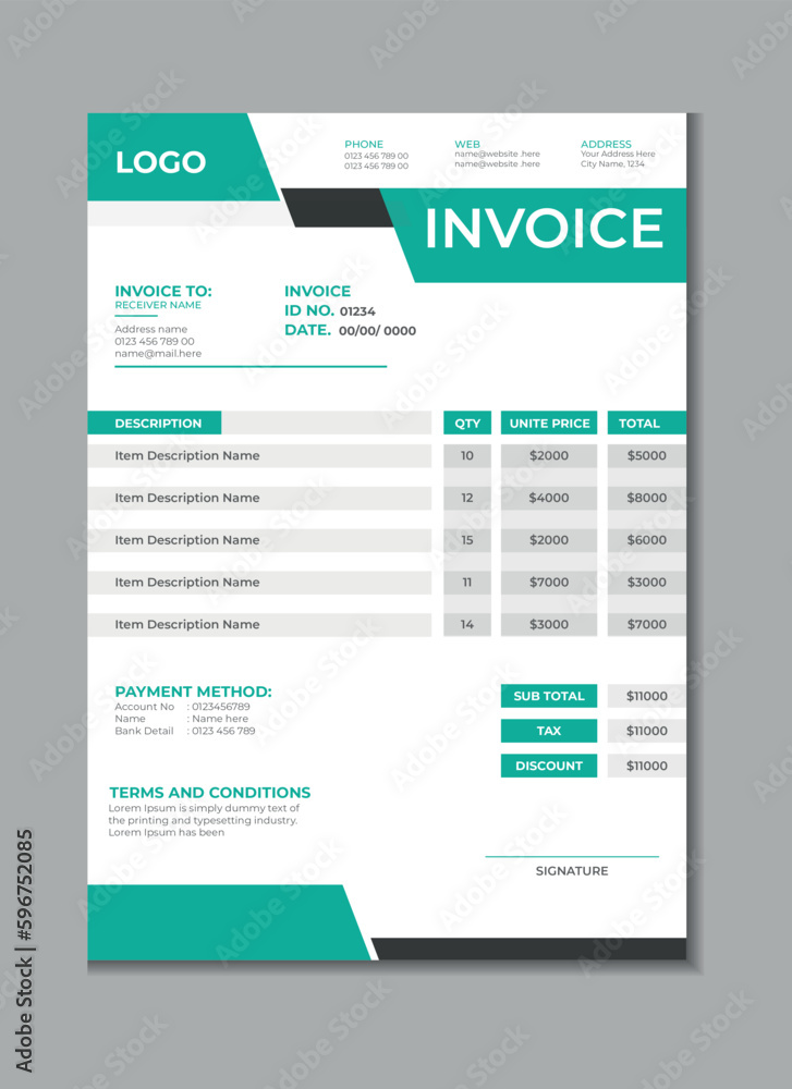 Invoice template design, billing cash voucher, money receipt cash memo ...