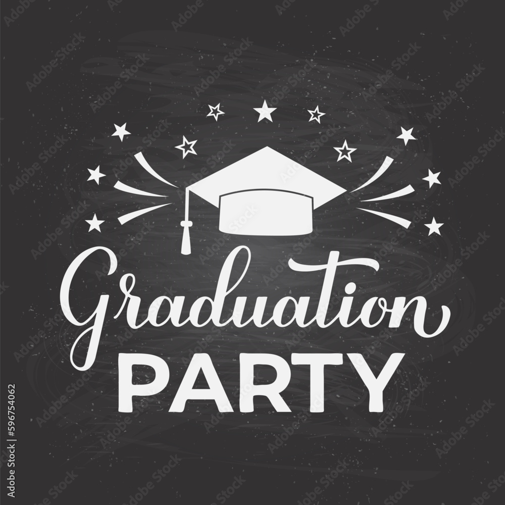 Graduation Party calligraphy hand lettering on chalkboard background ...