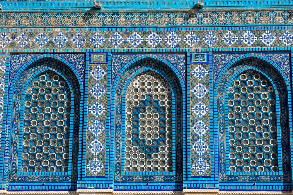 Arabic mosaic tile details on al-Aqsa mosque, Dome of the Rock. Temple ...