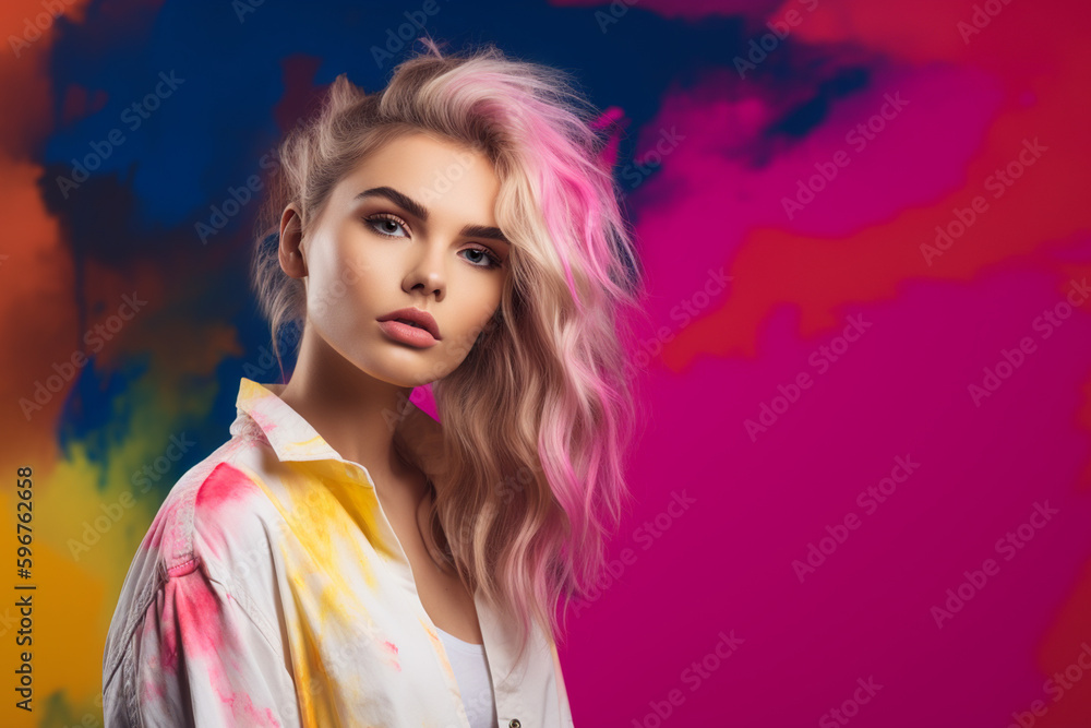 Beauty fashion female model, colorful background. beautiful conceptual ...