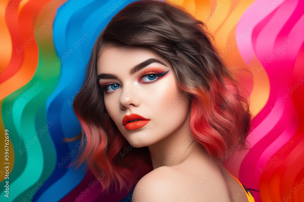 Beauty fashion female model, colorful background. beautiful conceptual ...