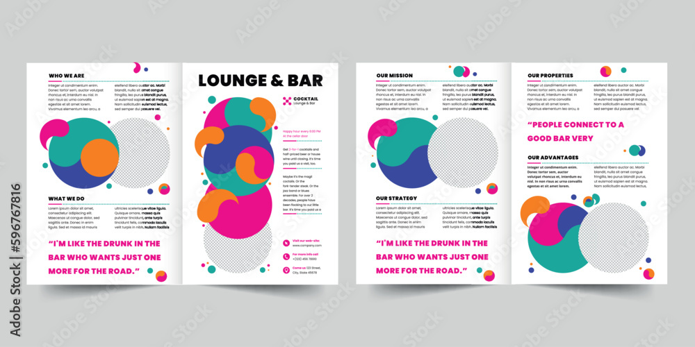 Lounge Bar bifold brochure template. A clean, modern, and high-quality ...