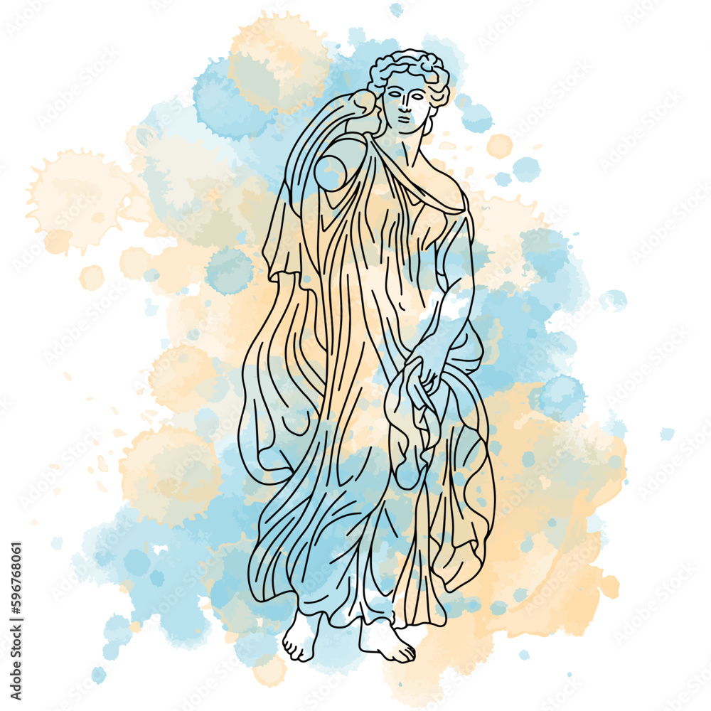 Vector Illustration of classic greek sculpture of young woman, lineart ...