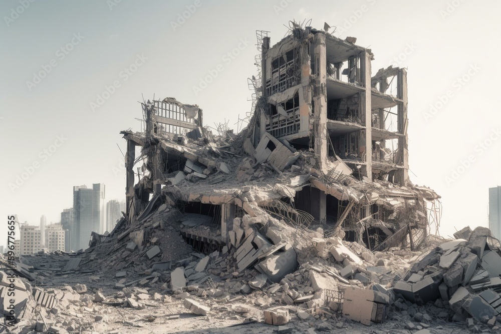 Ilustracja Stock: Ruins of demolished building on white background with ...