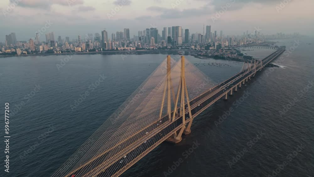 Cinematic Timelapse Aerial view of vehicles Passing over Bandra Worli ...