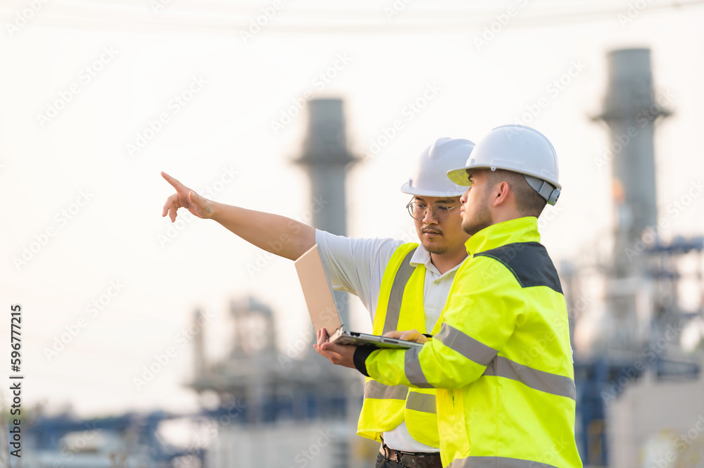 Group Asian man petrochemical engineer working at oil and gas refinery ...