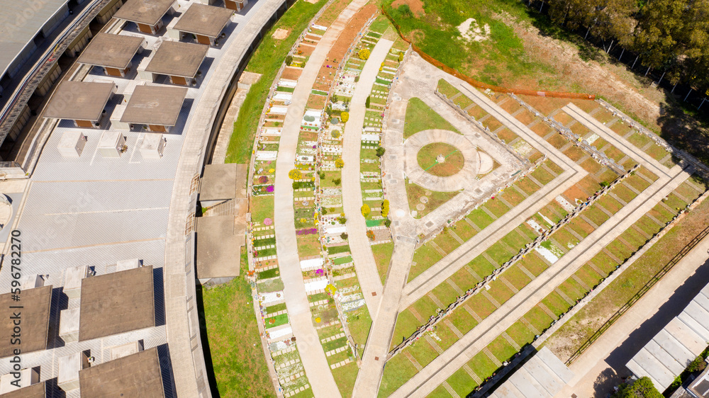 Aerial view of the municipal cemetery of Pomezia, in the Metropolitan ...