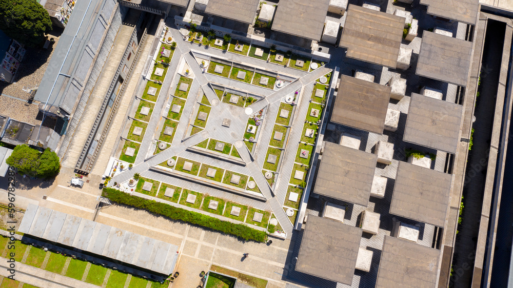 Aerial view of the municipal cemetery of Pomezia, in the Metropolitan ...