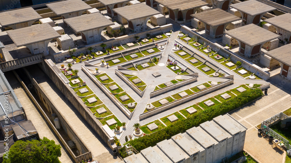 Aerial view of the municipal cemetery of Pomezia, in the Metropolitan ...