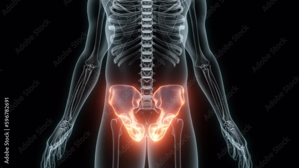 3D rendering of a medical animation of the pelvis. X-ray of the human ...
