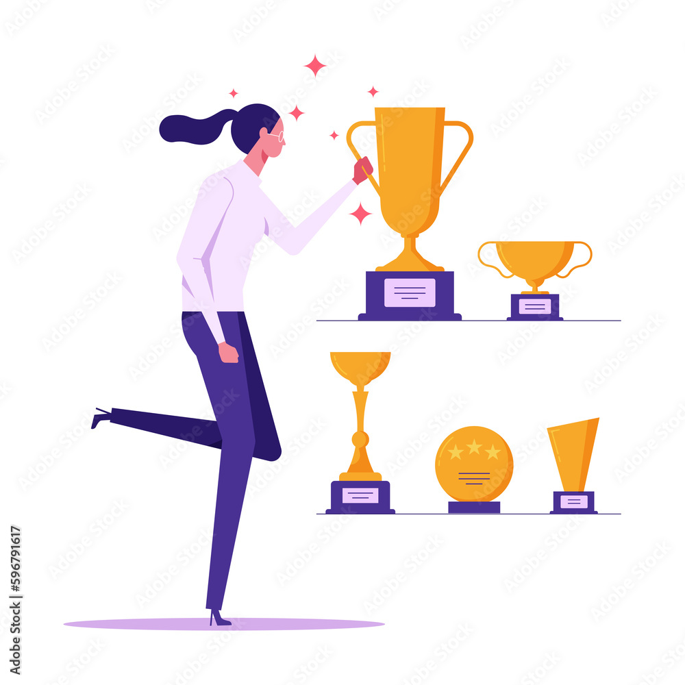 Succeed business. Winning in competition. Getting reward or prize for ...