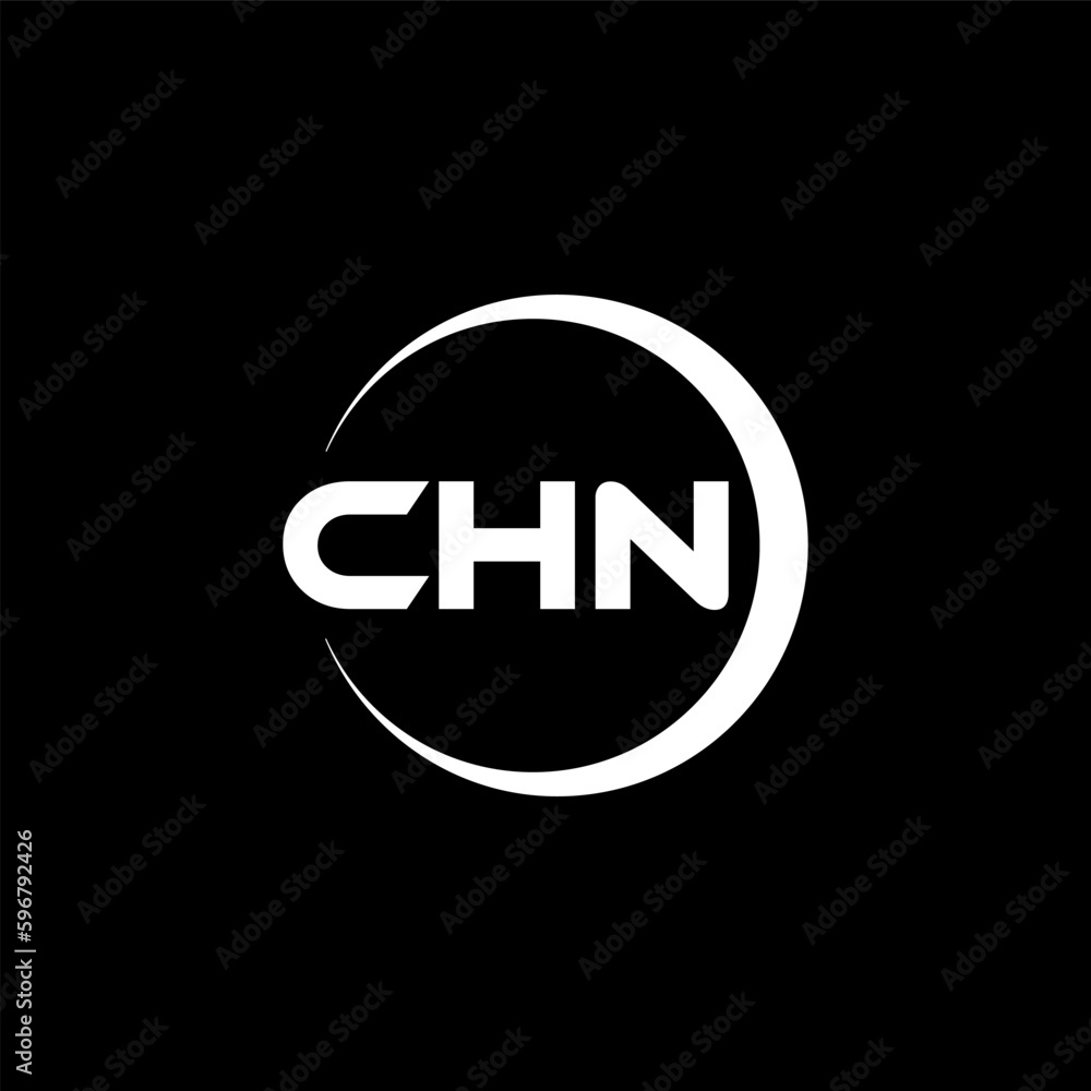 CHN letter logo design with black background in illustrator, cube logo ...