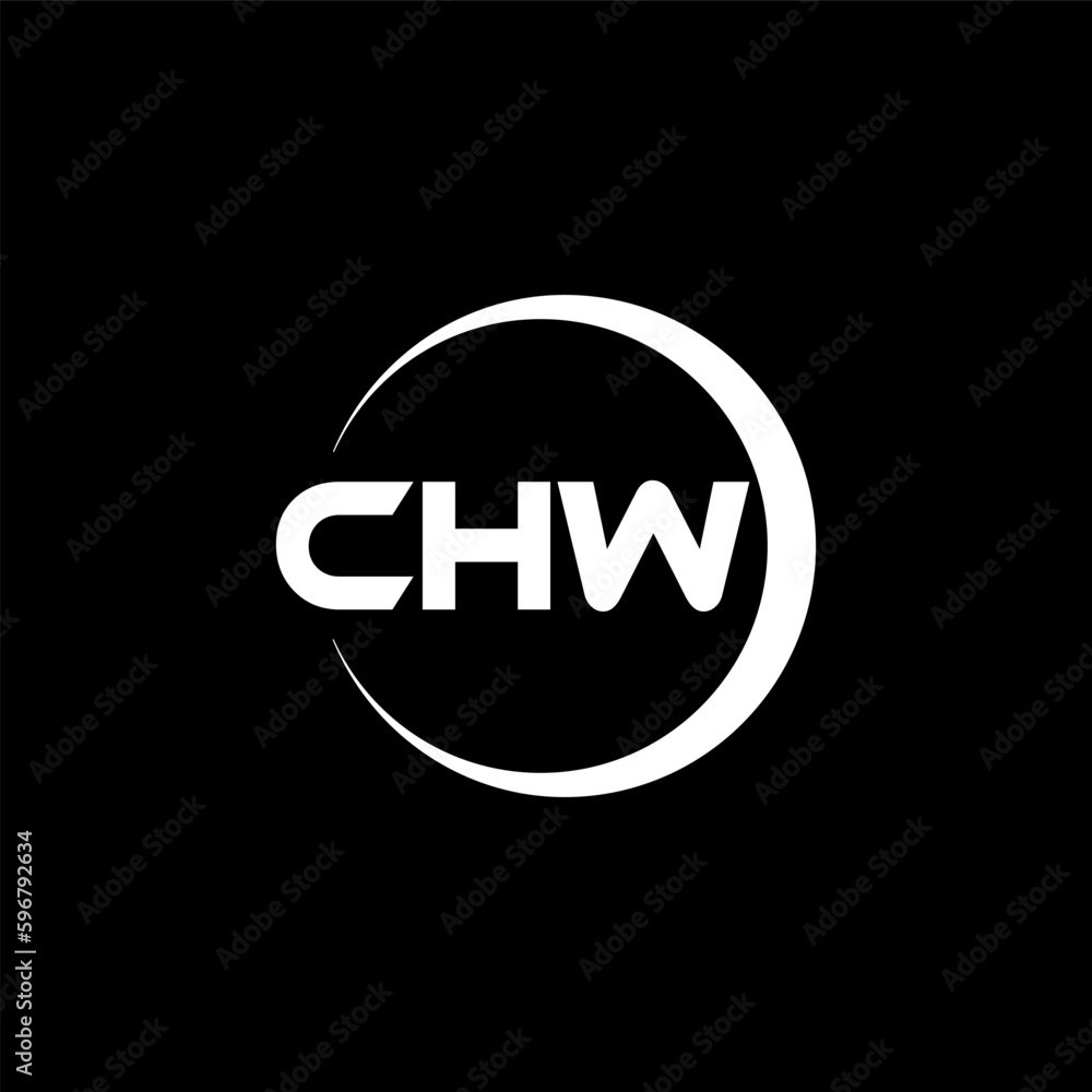 CHW letter logo design with black background in illustrator, cube logo ...