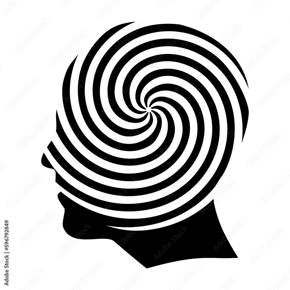 Hypnosis Spiral Human Head Profile Silhouette, Concept illustration for ... Hypnosis Spiral Human Head Profile Silhouette, Concept illustration for ...