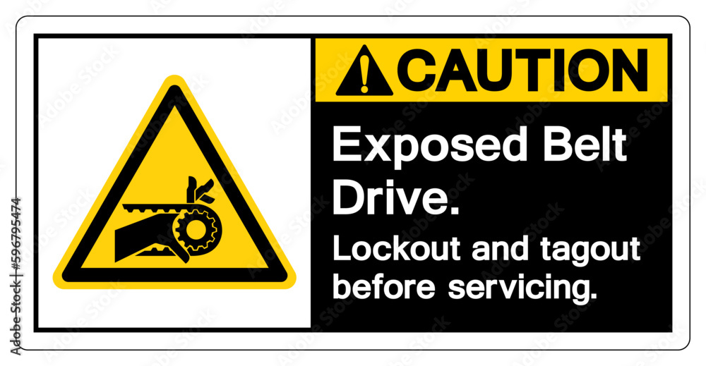 Caution Exposed belt drive Lockout and tagout before servicing Symbol ...