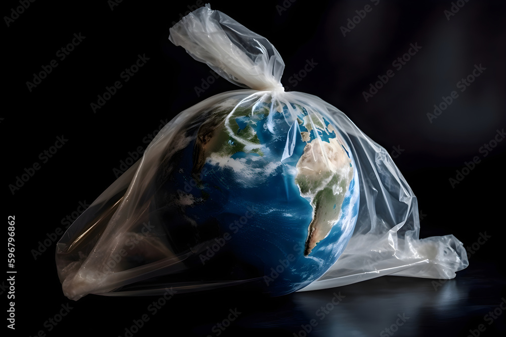 Planet Earth in a plastic bag, environmental pollution, Generative AI 2 ...
