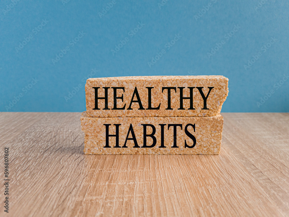 Healthy habits symbol. Concept word Healthy habits on brick blocks ...
