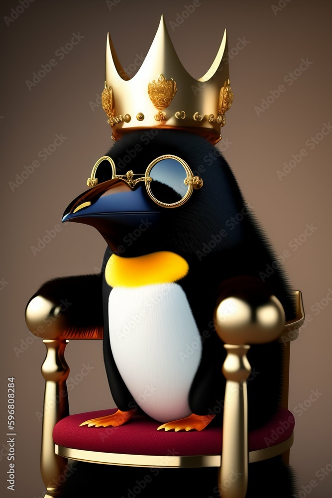 pinguin with a crown and sunglasses on a throne Stock Illustration ...