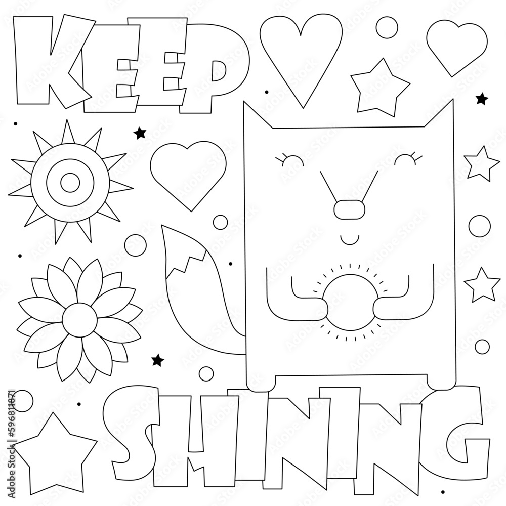 Keep shining. Coloring page. Vector illustration of a fox with the sun ...