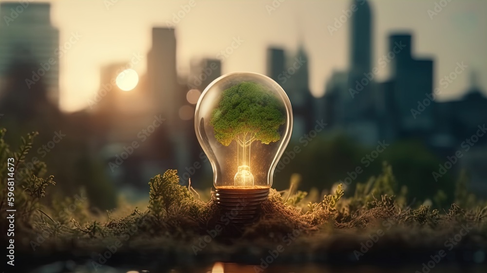 Green Eco Light Bulb Symbolizing Energy Savings and Carbon Neutrality ...