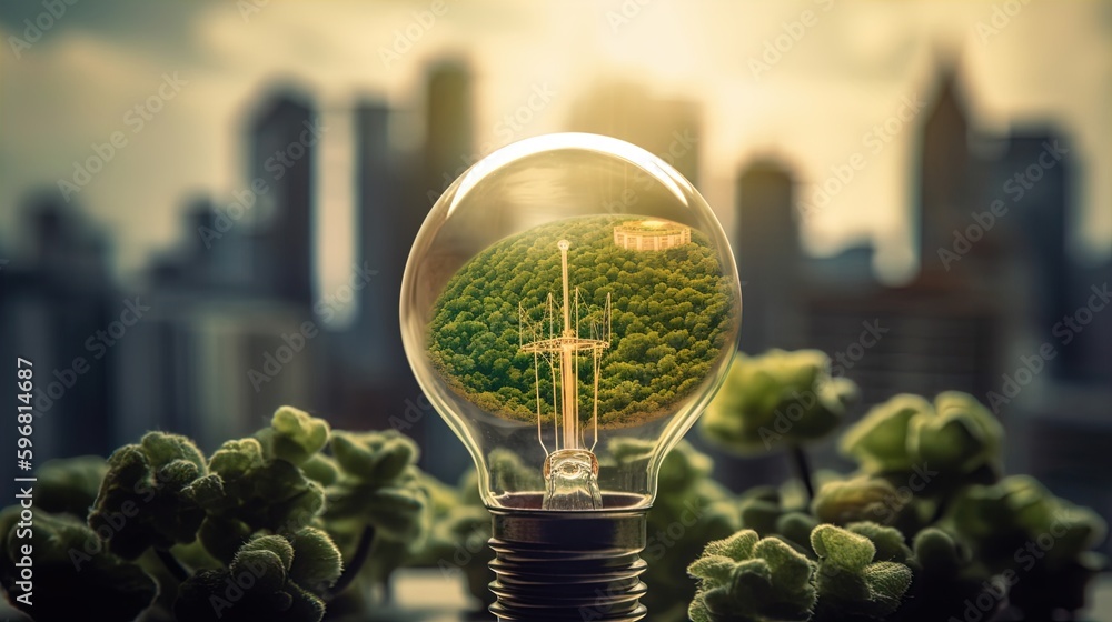 Green Eco Light Bulb Symbolizing Energy Savings and Carbon Neutrality ...