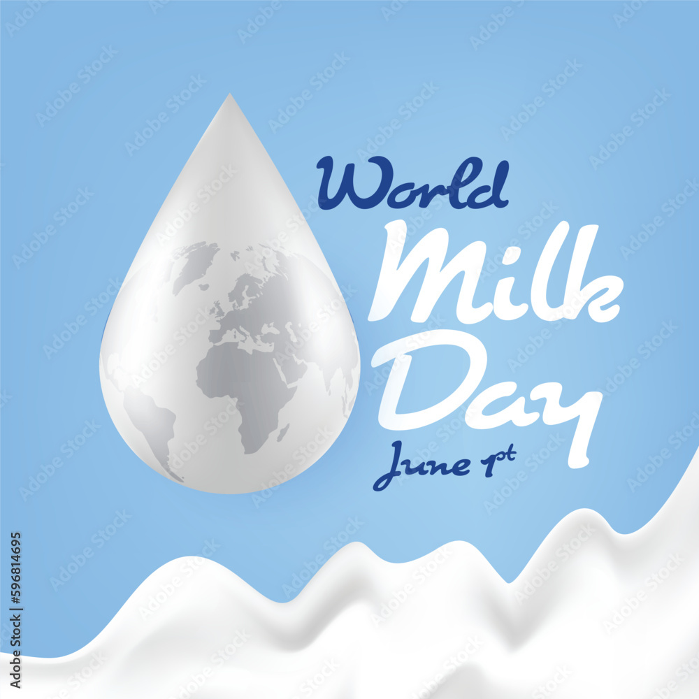 World milk day, June 1st. vector illustration world map on realistic ...