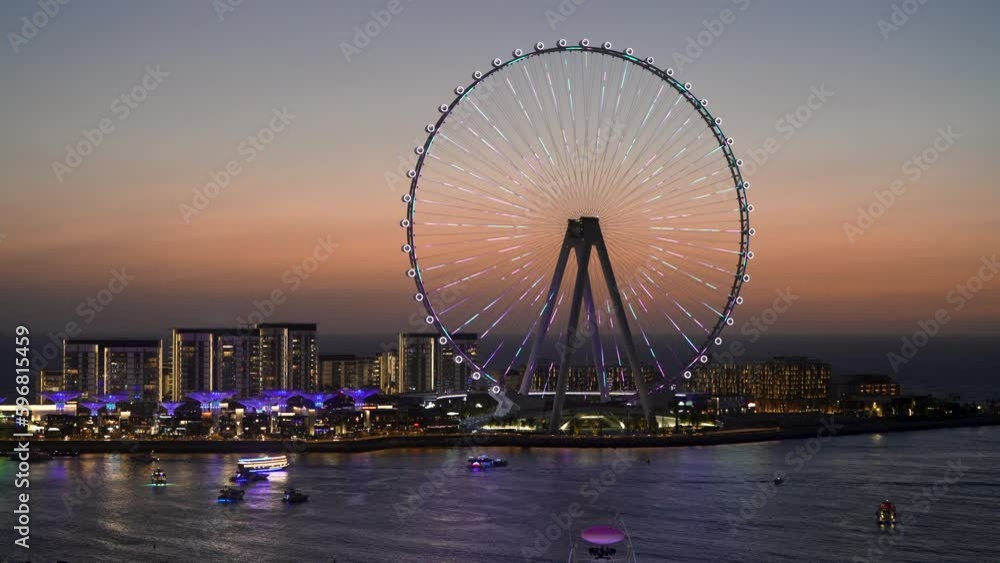 Spiral lights on structure of Ain Dubai Observation Wheel on BlueWaters ...