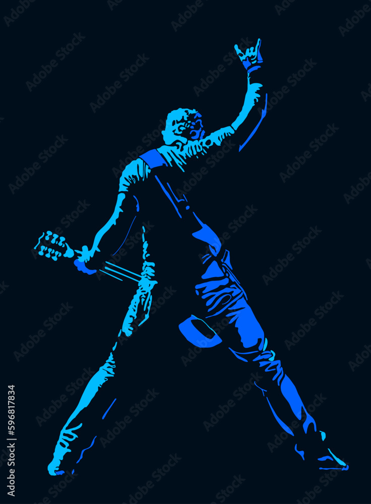 Blue rock star line art. Vector illustration. Stock Vector | Adobe Stock