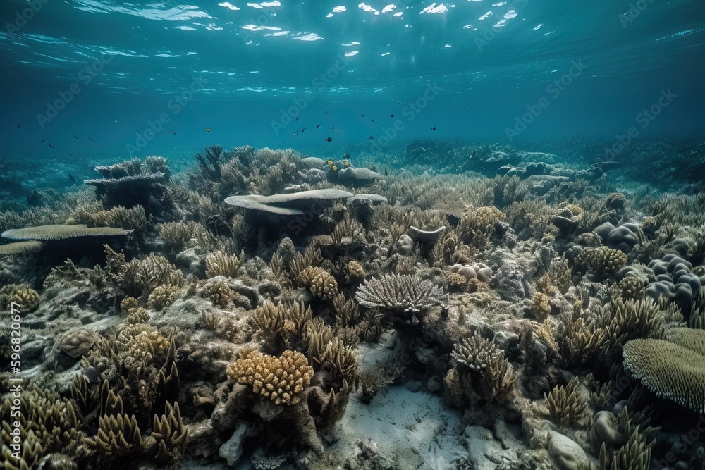 Already dead coral reefs underwater close-up, generative AI. Stock ...