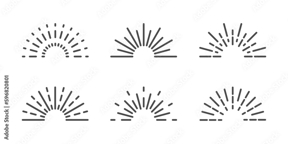 Half circle sunburst, line sun frame icon set Stock Vector | Adobe Stock