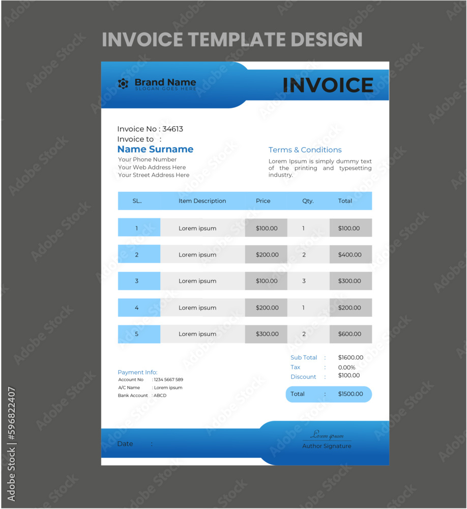 Business invoice form template. Invoicing quotes, money bills or price ...