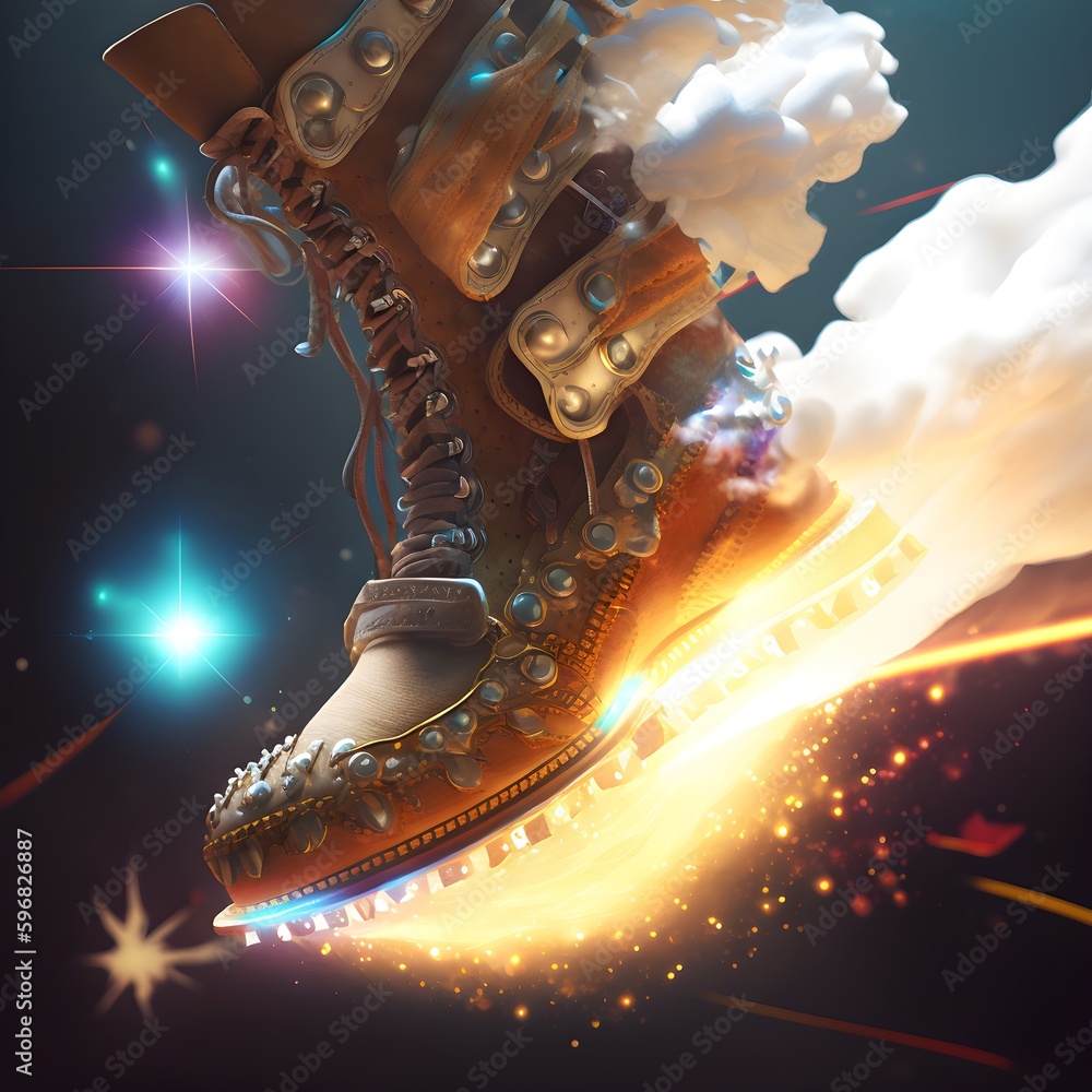 a close up of tan leather boots rocket boosters attached to bottom and ...