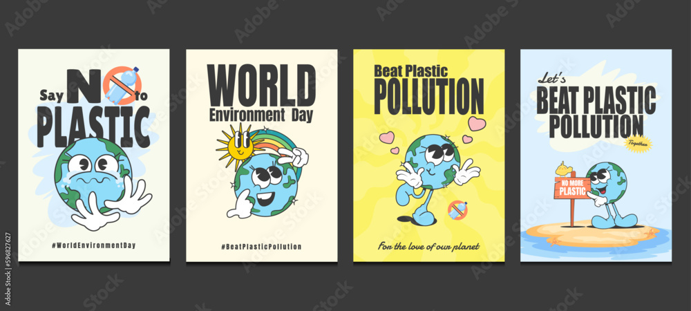 world environment day posters, retro posters, vector illustration Stock ...