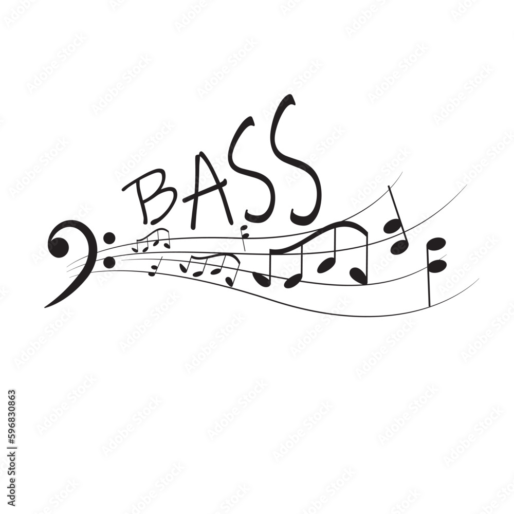 music notes with bass treble clef and word 'bass' Stock Vector | Adobe ...