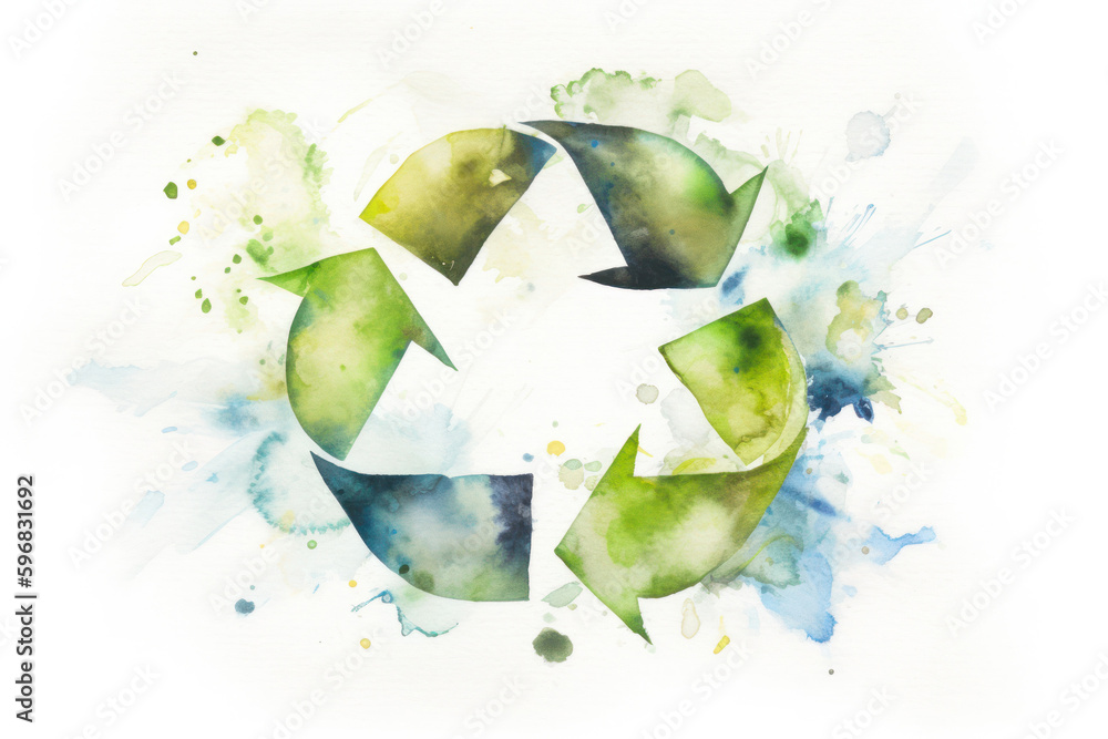 Watercolor Painting of Recycling Symbol on White Background Stock ...