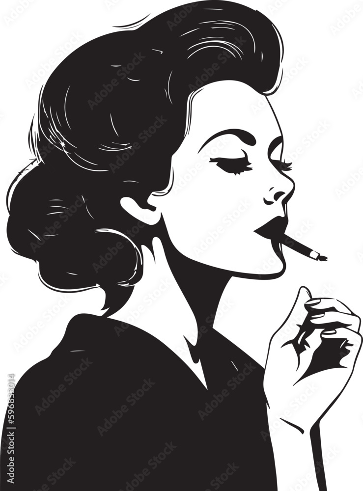 Poster Woman smoking a cigar Retro style vector illustration, SVG ...