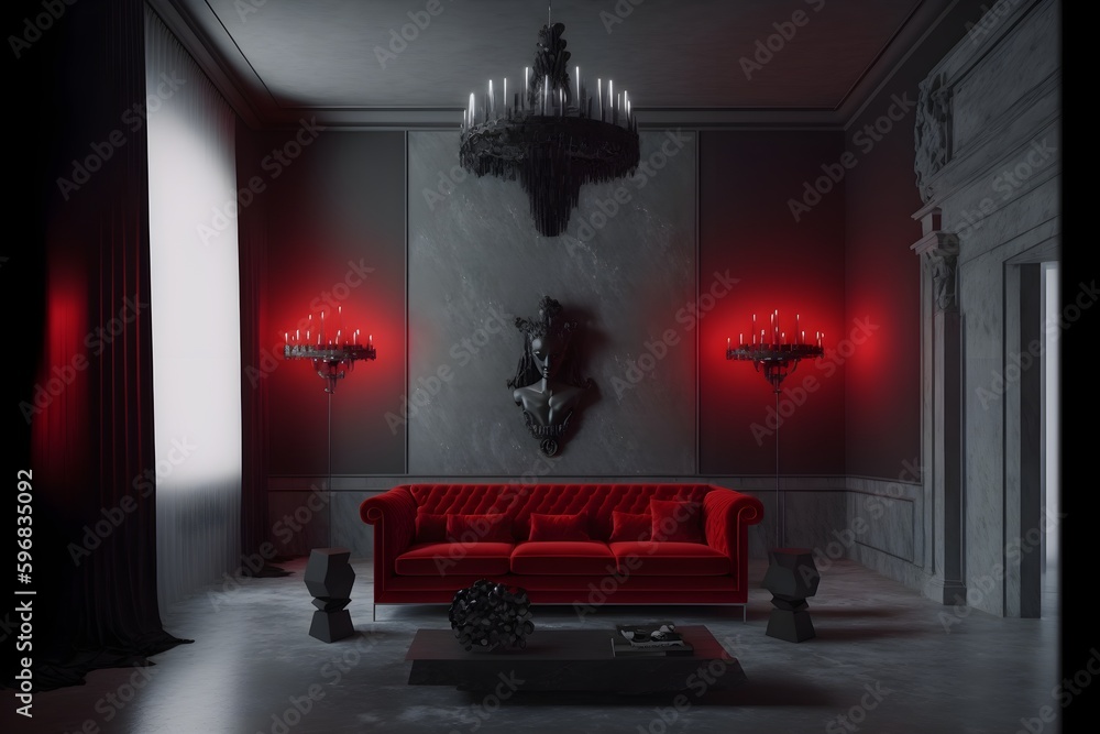 Paranormal occultist living room onyx East Orient house interior mockup ...