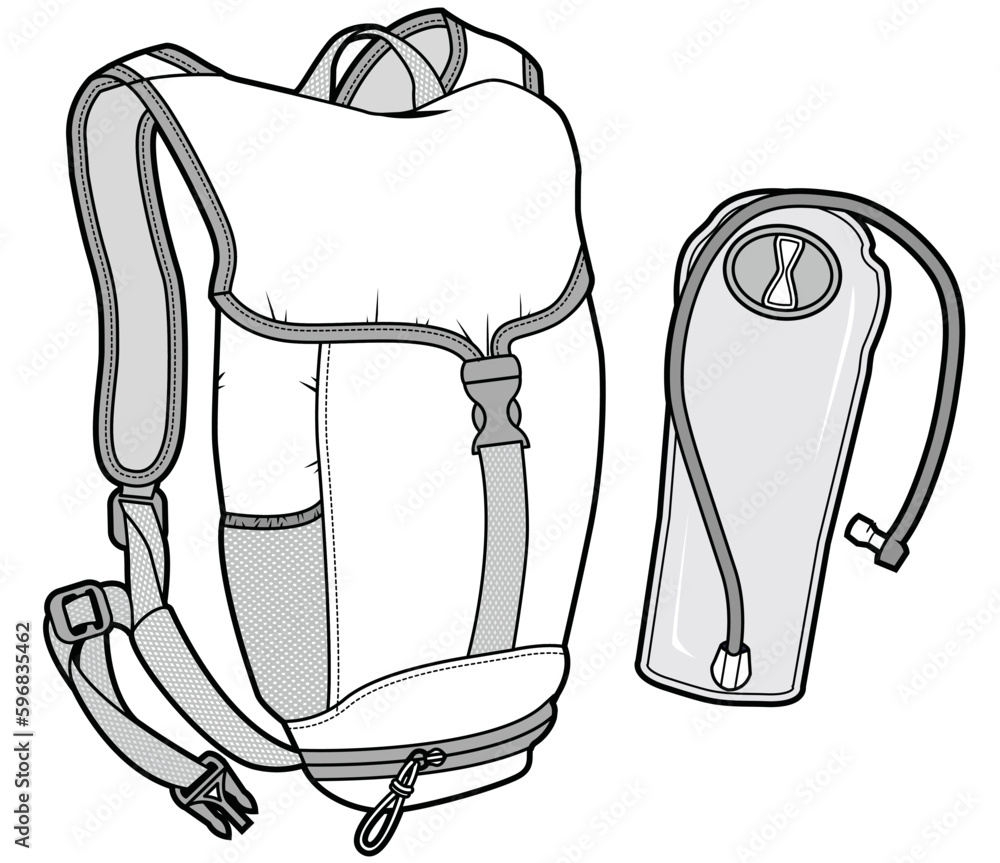 backpack with hydration pack flat sketch vector illustration technical ...