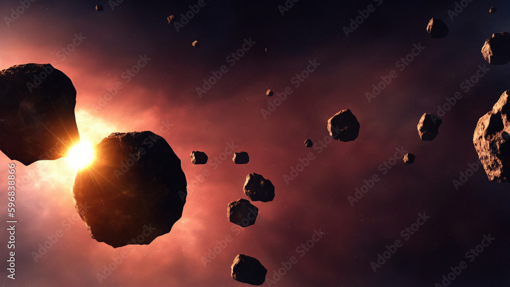 Asteroid belt in space rendering Stock Illustration | Adobe Stock