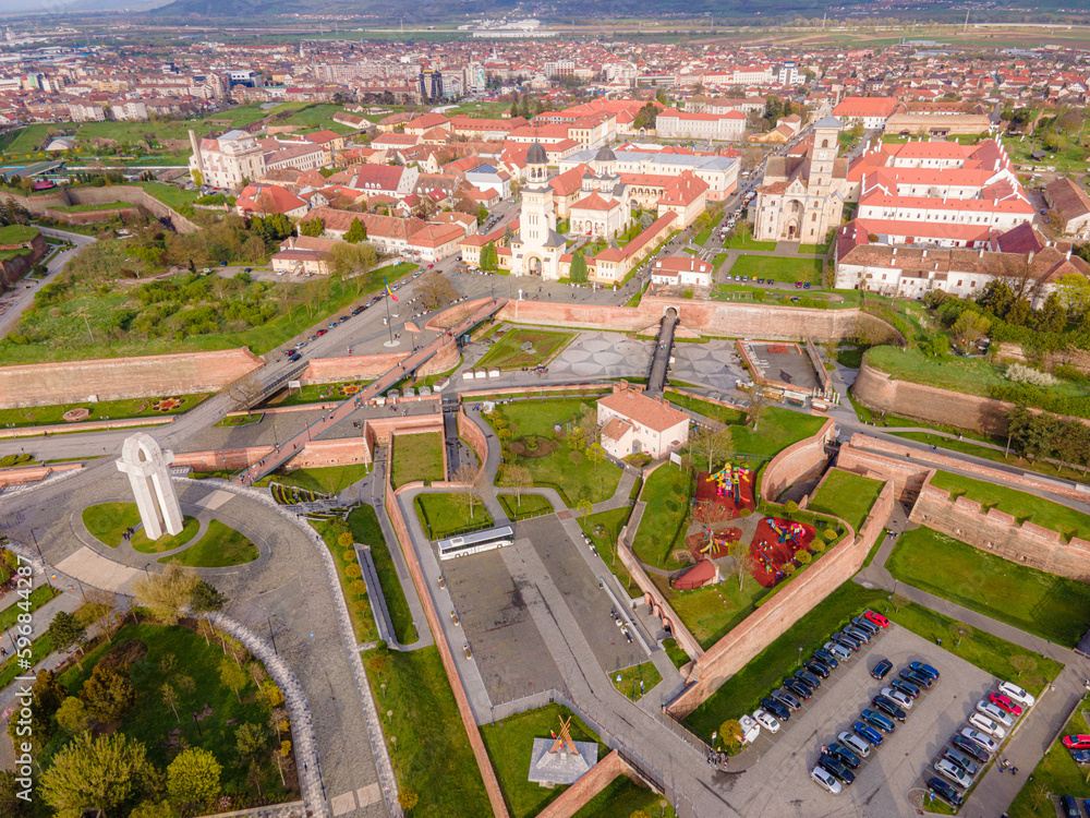 Aerial view of the Alba Carolina citadel located in Alba Iulia, Romania. The photography was ...