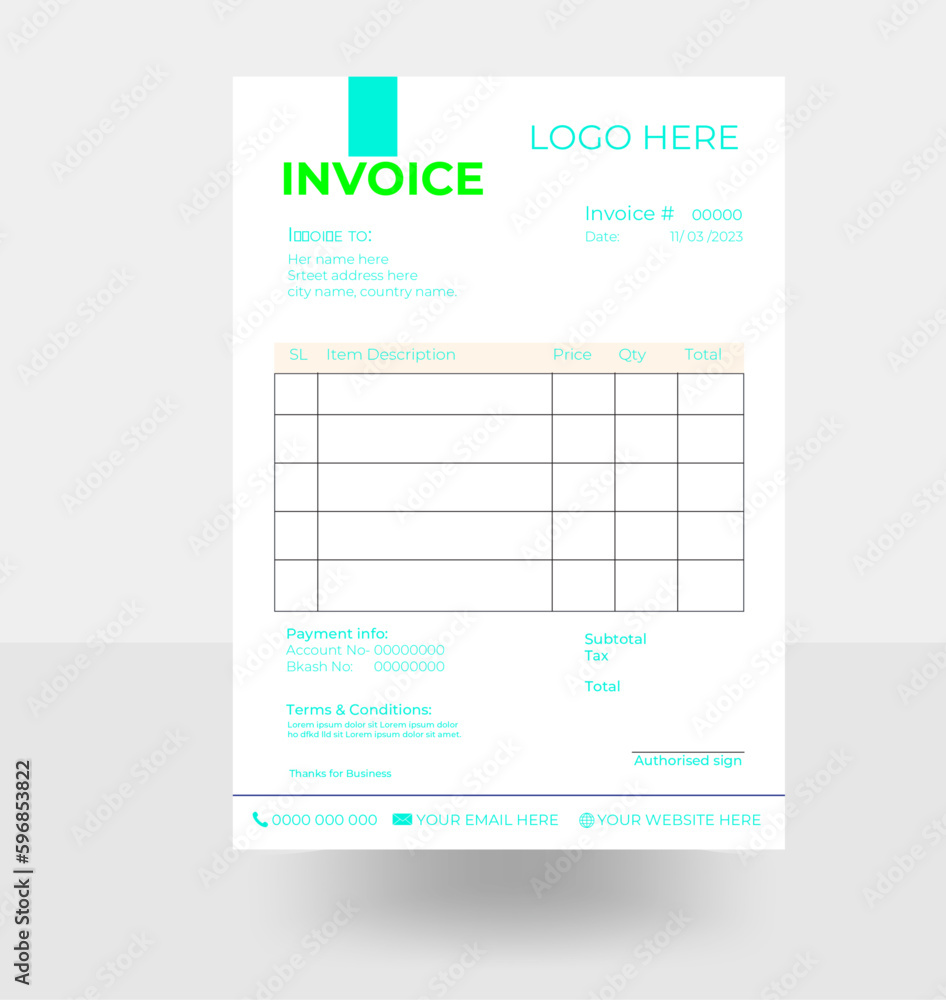 Simple Invoice design template Stock Vector | Adobe Stock