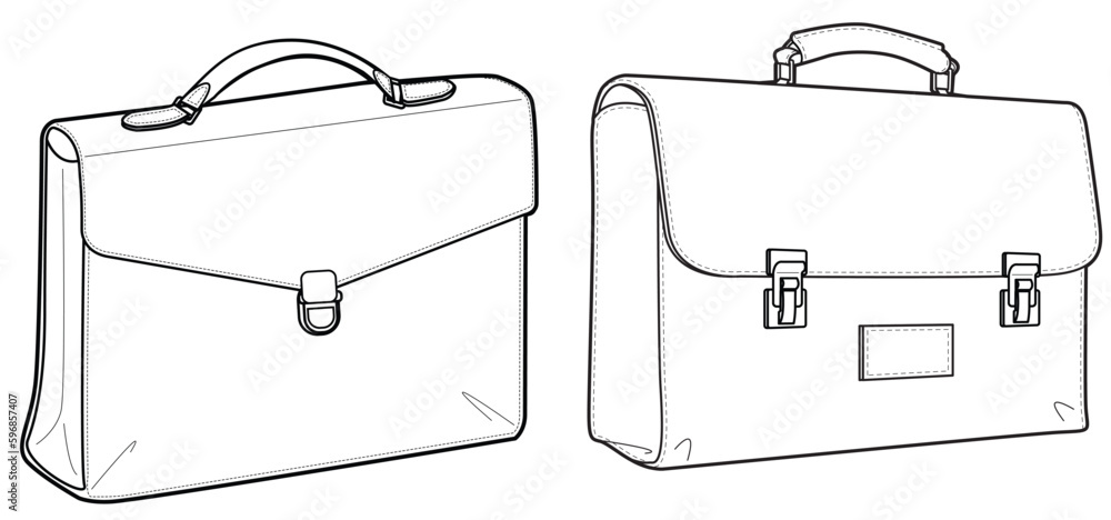 Set of business Briefcase bag flat sketch fashion illustration drawing ...