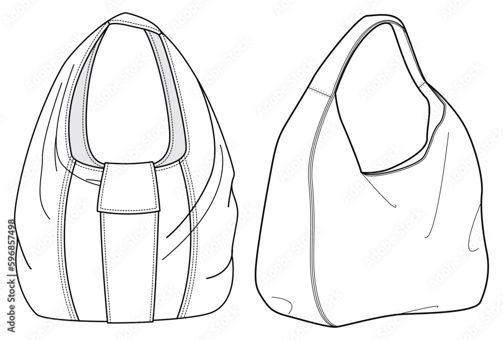 Vecteur Stock Hobo bag flat sketch fashion illustration drawing ...