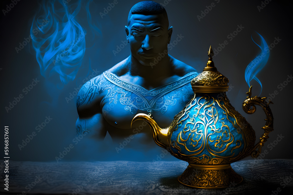 Ilustrace „Lamp of wishes magic light blue smoke coming out of the ...