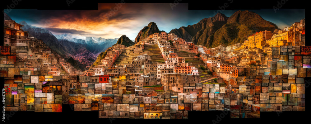 Photographic collage composed with bright colors and beautiful lights ...