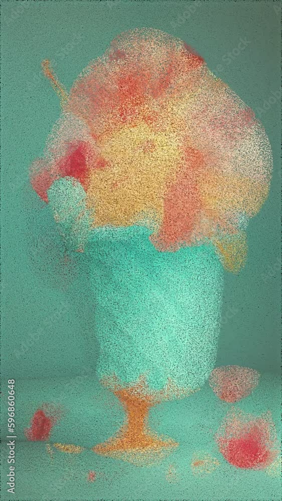 Melting and Disintegrating Ice Cream Sundae with Whipped Cream Stock ...