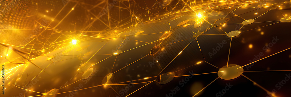 Banner gold tech futuristic web, science and technology, golden glowing ...
